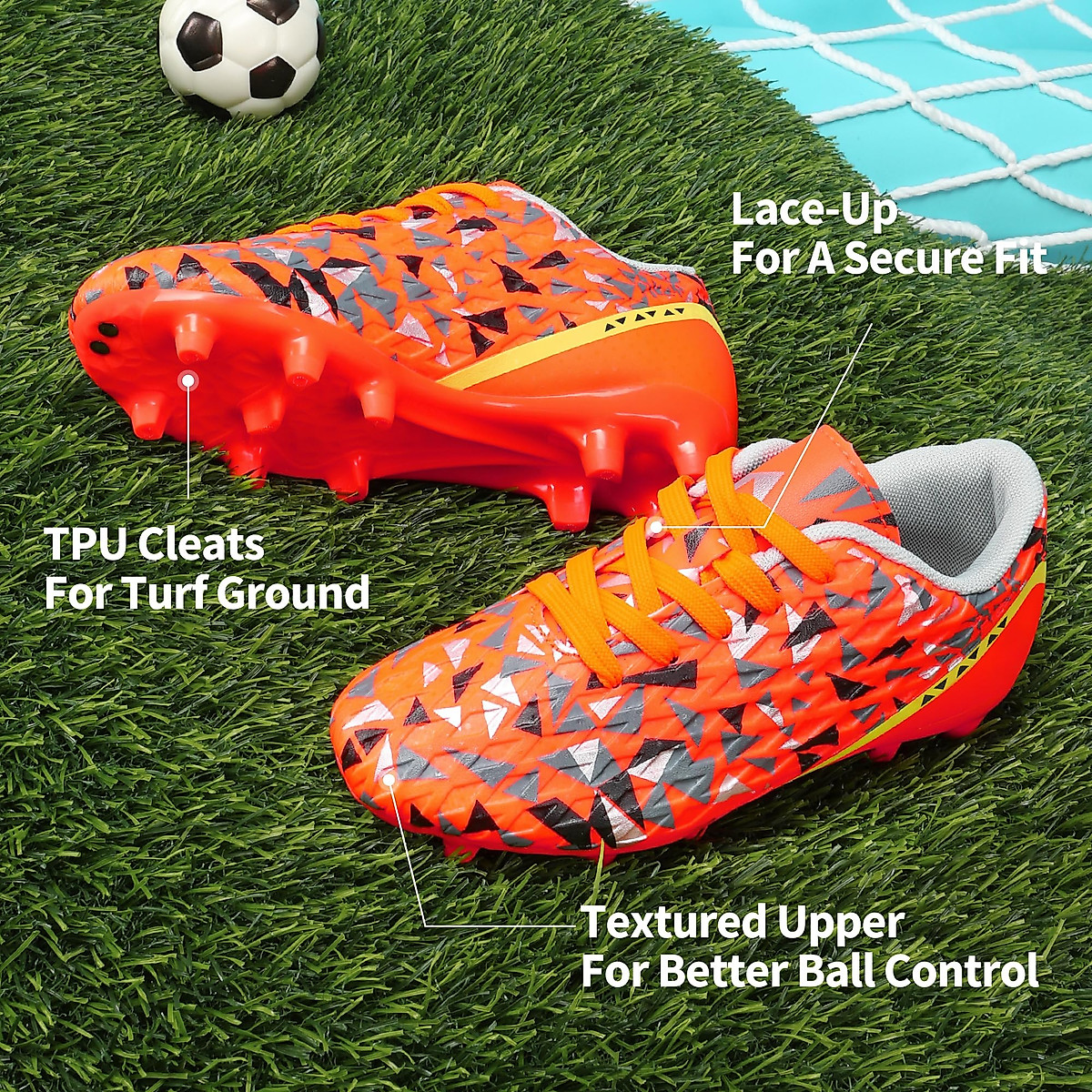 DREAM PAIRS Boys Girls Soccer Cleats Youth Firm Groud Athletic Outdoor Trainning Football Shoes for Little/Big Kid,Size 11 Little Kid,Orange/Dark/Grey/Yellow,HZ19003K