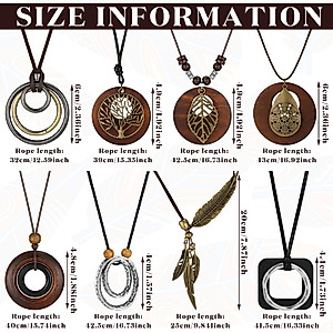Huquary 8 Pcs Long Wooden Pendant Necklaces for Women Bohemian Sweater Necklace Set Wooden Faux Leather Long Necklaces for Women Men Vintage Necklace Boho Necklace Jewelry