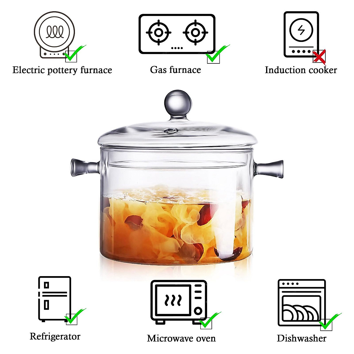 1.9 L/ 67 Fl Oz Clear Glass Pots for Cooking with Lids Saucepan with Cover Simmer Pot Milk Pot Heat-Resistant Glass Stovetop Pot And Pan with Lid, Soup, Milk, Baby Food