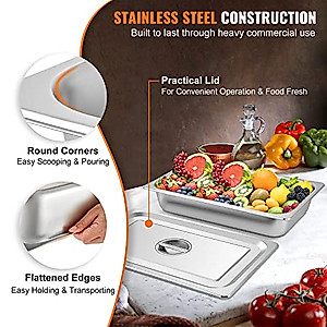 Mophorn 4 Pack Hotel Pan 3.7" Deep Steam Table Pan Full Size with Lid 20.8" L x 13" W Hotel Pan 22 Gauge Stainless Steel Anti Jam Steam Table Pan