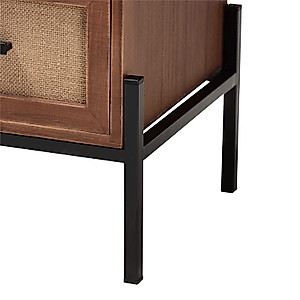 Baxton Studio Paxley Walnut Brown Wood and Beige Fabric 2-Drawer End Table