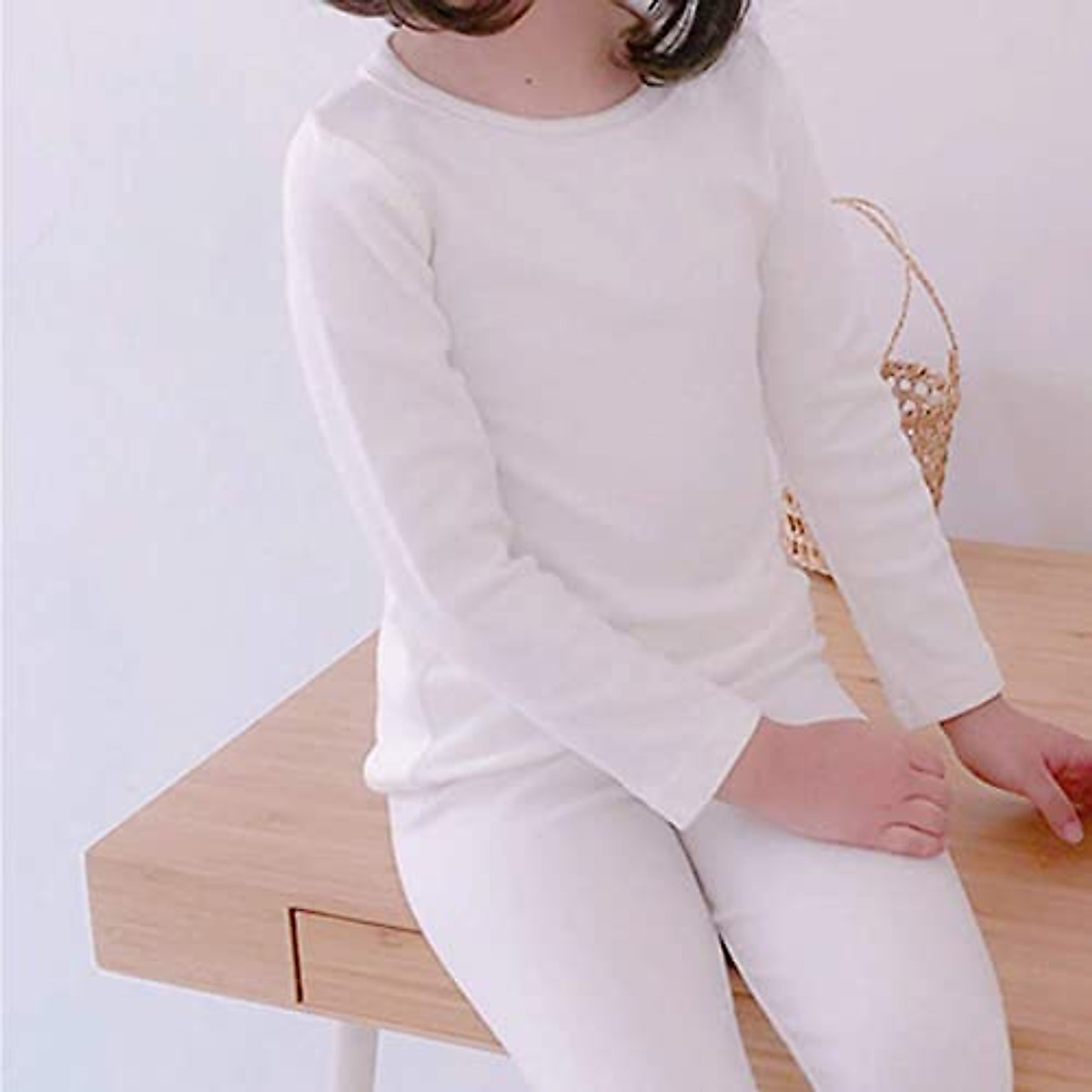 KISBINI Toddler Girls Boys Pajamas Basic Solid Color Cotton Sleepwear Soft Long Sleeve Pjs 2pcs Set White