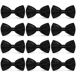 AVANTMEN Men's Bowties Formal Satin Solid - 12 Pack Bow Ties Pre-tied Adjustable Ties for Men Many Colors Option in bulk