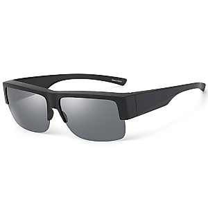 CAXMAN Wear Over Glasses Sunglasses Polarized Lens for Prescription Glasses, Medium Sized Half Frame, Matte Black Frame Black Lens