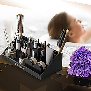 Bossman Bamboo Bathroom Countertop Organizer for Toiletries, Accessories and Grooming Products Storage and Counter Organization (Black)