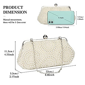 Pinprin Ladies Pearl Clutch Bag Womens Beaded Handbag Formal Prom Bridal Wedding Cocktail Party Purse (A-White)