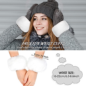 SATINIOR 3 Pieces Faux Fur Headband Set Ear Warmer Headwrap Furry Wrist Cuff Leg Warmers Boot Cuff Winter Accessories for Women Girls (White)