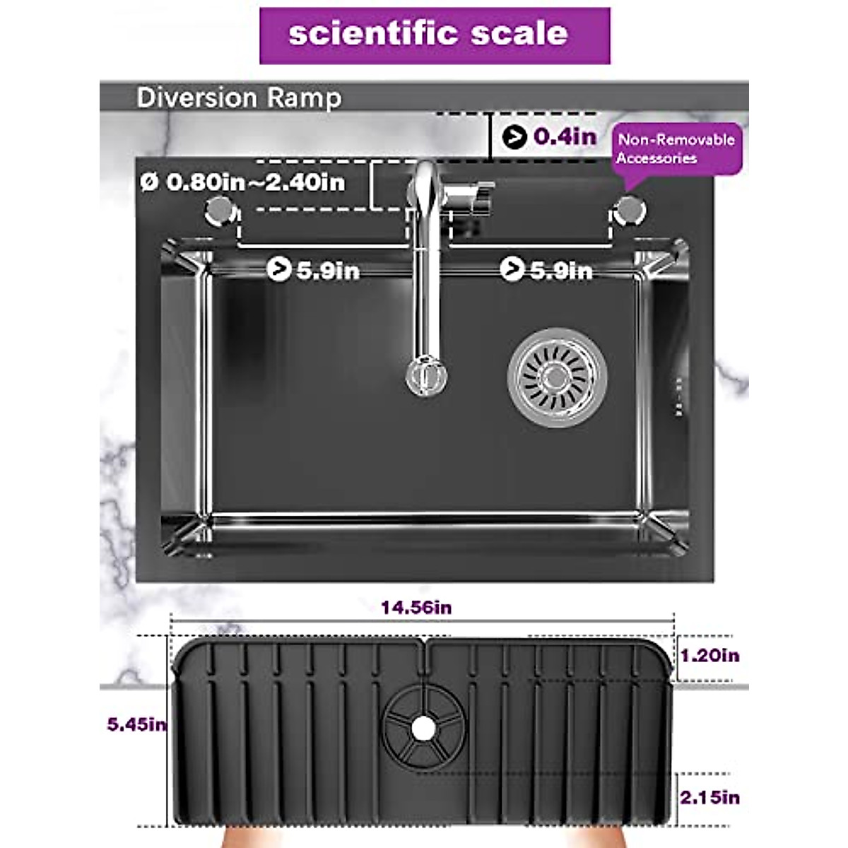 Decyam Upgrade Kitchen Sink Splash Guard, Silicone Faucet Handle Drip Catcher Tray, Kitchen Sponge Holder Faucet Absorbent Sink Protectors Mat for Kitchen Bathroom Sink Accessories (2 pcs black)