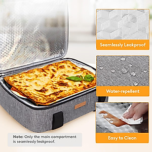 LUNCIA Insulated Casserole Carrier for Hot or Cold Food, Lasagna Lugger Tote for Potluck Parties/Picnic/Cookouts, Fits 9"x13" Baking Dish, Grey