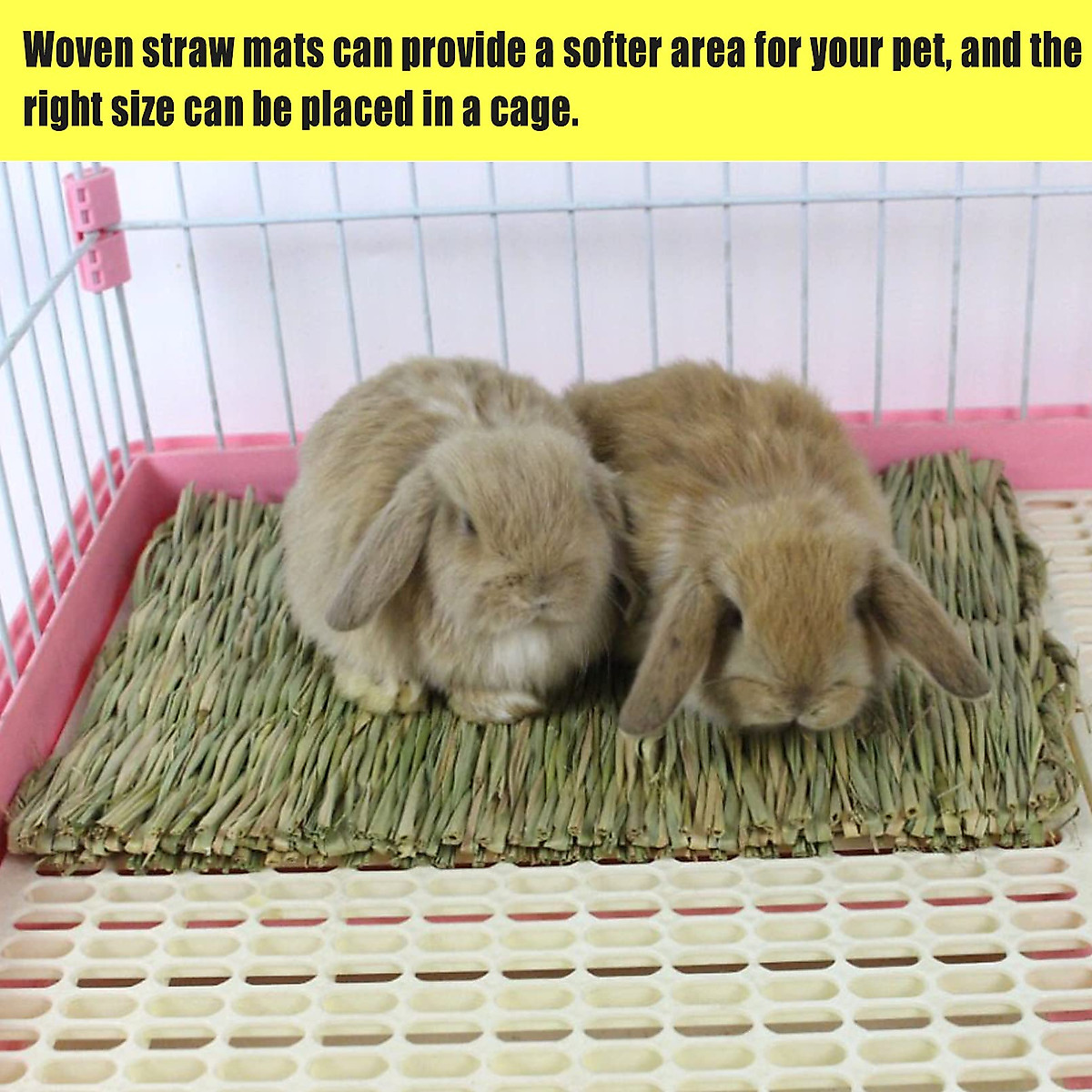 Hamiledyi 18 Pack Bunny Grass Woven Bed Mat Natural Straw Hay Mats Rabbit Handmade Bedding Sleeping Grinding Nesting and Chewing Toy for Guinea Pig Hamster Chinchilla Squirrel Hedgehog