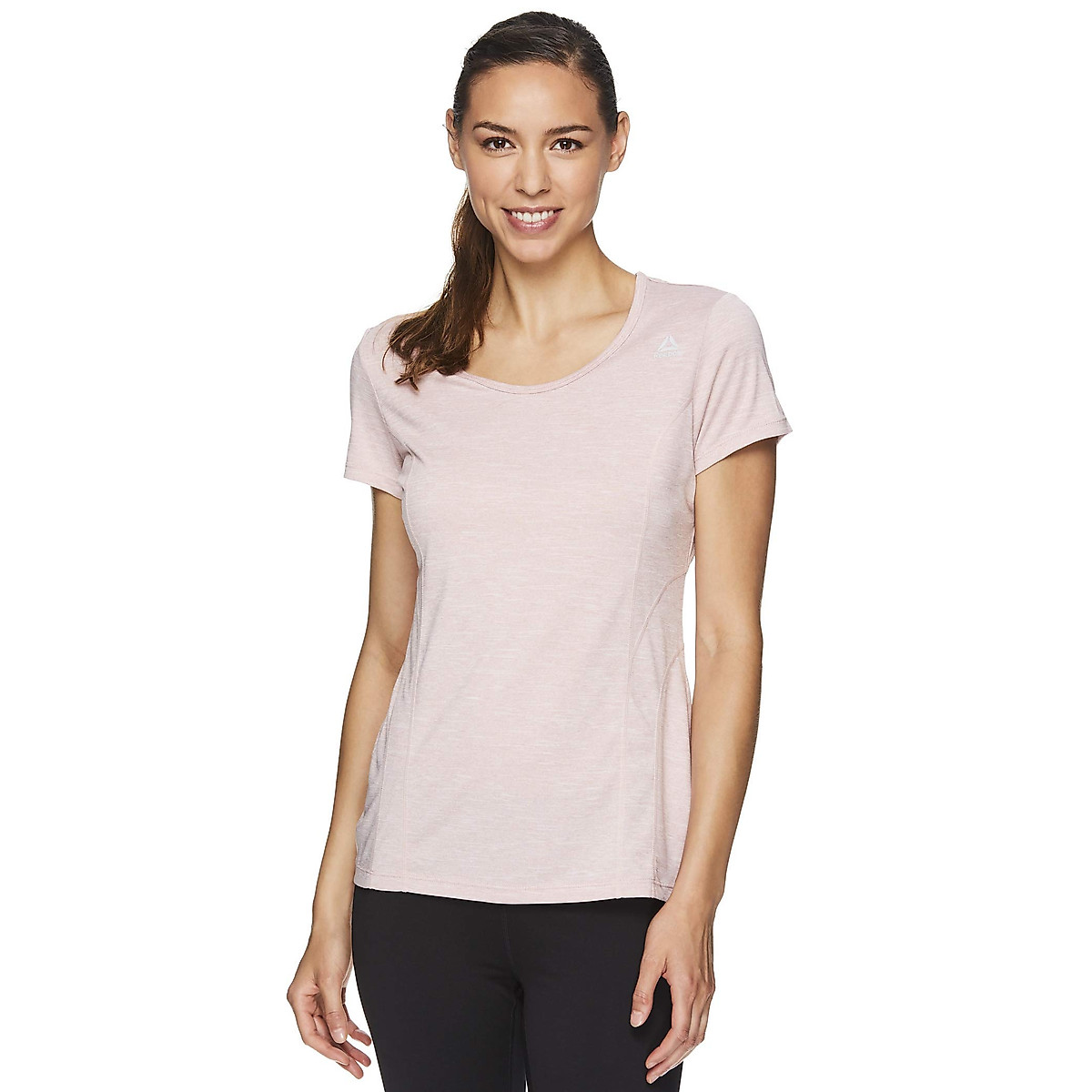 Reebok Womens Varigated Heathered Basic T-Shirt, Pink, Medium