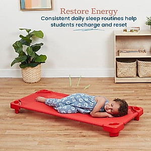 ECR4Kids Stackable Kiddie Cot, Ready-to-Assemble, Standard Size, Classroom Furniture, Red, 6-Pack