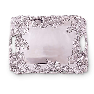 Arthur Court Designs Aluminum Magnolia Clutch Breakfast & Dinner Serving for Drinks Snack Fruits, Food Coffee Table Storage Tray for Home Decoration 18.5 inch x 13.75 inch