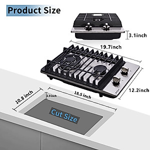 Anlyter 12 Inch Gas Cooktop, 2 Burners Built-in Gas Stovetop Stainless Steel Gas Stove Top LPG/NG Convertible Dual Fuel Sealed Gas Hob