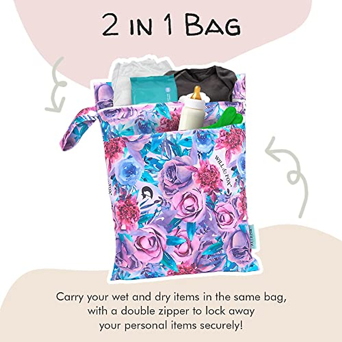 Reusable Swim Diaper & Wet Bag for Babies, Infants & Toddlers 0-2 Years Adjustable Girls Swimming Diaper & Water Resistant Swim Bag – Floral – 1 Pack by Will & Fox