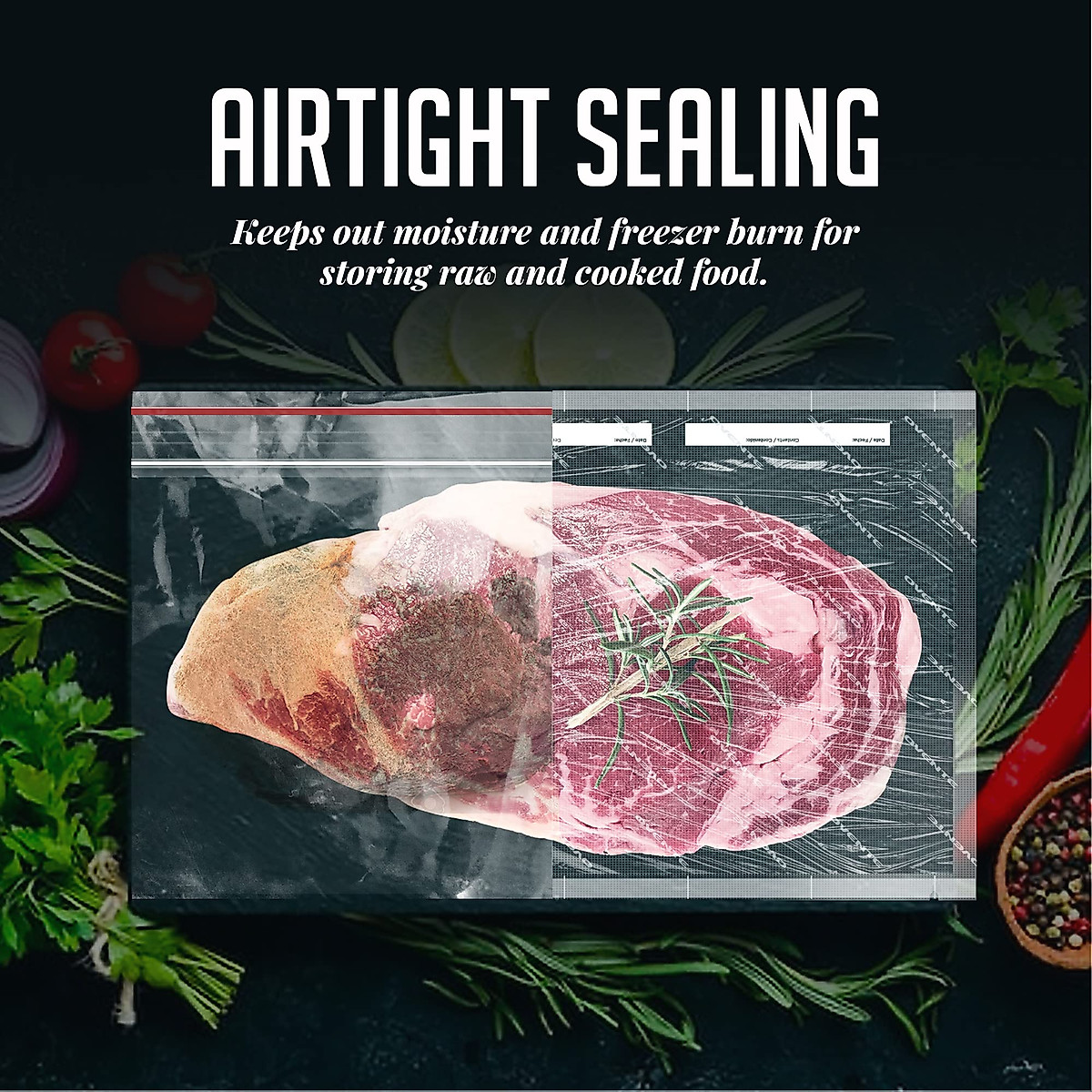 OVENTE Pre-Cut 100 pcs Vacuum Sealer Bags 8” x 12” Works with all Vacuum Sealer Machine, Heavy Duty, BPA-Free for Airtight Food Storage, Meal Prep, Sous Vide, Microwave and Freezer Safe ACPSVPQ100