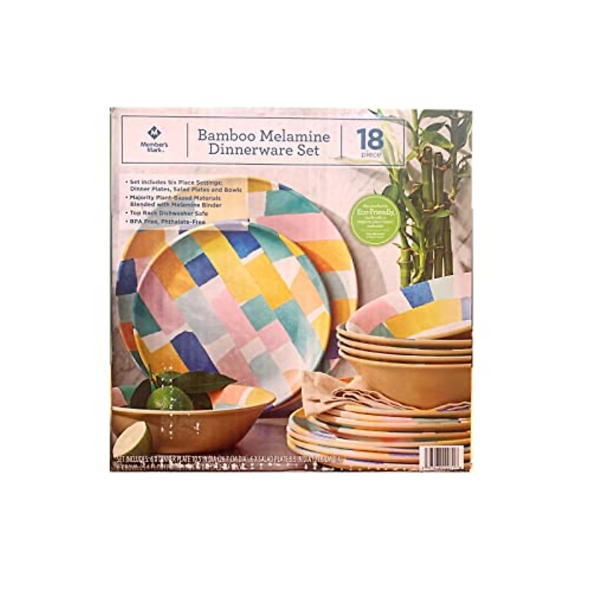Member's Mark Melamine Dinnerware Set 18Pc BPA Free Dishwasher Safe Color Block
