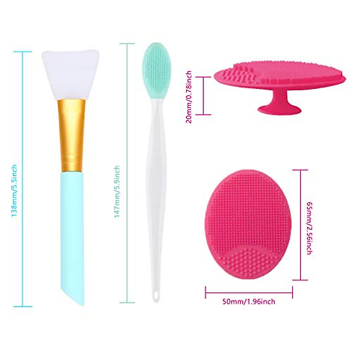 OBSCYON 6 Pieces Soft Silicone Face Scrubber Facial Cleansing Brush Pore Cleansing Pad, Lip Exfoliator Brush, Silicone Face Mask Brush for Skin Care