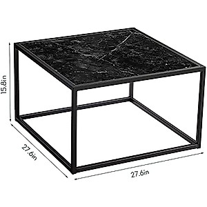 SAYGOER Black Coffee Table Small Square Coffee Tables Simple Modern Center Table for Living Room Home Office 27.6 * 27.6 * 15.7Inch, Easy Assembly, Black Faux Marble