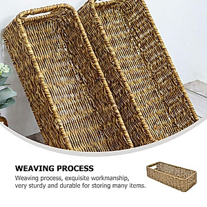 Rattan Storage Basket Kitchen Utensil Holder Woven Rectangular Cutlery Storage Basket Silverware Tray Natural Woven Flatware Organizer Tray Woven Cutlery Holder