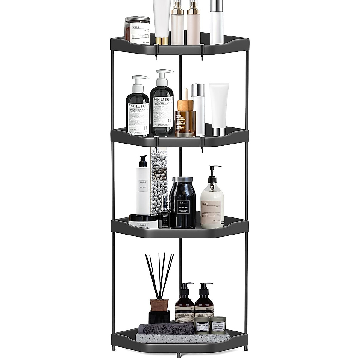 Tiktiger Corner Shower Caddy Standing,4 Tier Shower Stand Organizer for Bathroom Inside Shower with 4 Hooks,Plastic & Stainless Steel Corner Shower Shelves