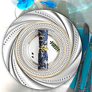 ZENFUN 12 Pack 13 inch Silver Charger Plates, Plastic Plate Chargers for Dinner Plates, Flower Spiral Dinner Chargers, Decorative Plates for Table Setting, Wedding, Parties, Banquets