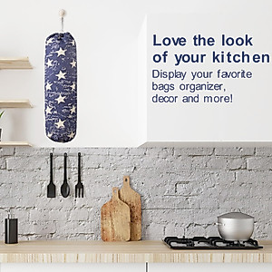 TOGETRUE Plastic Bag Holder, Wall Mount Plastic Bag Organizer Dispenser, Heavy Duty Grocery Bag Storage Holder for Home Kitchen Camper (Blue Stars)