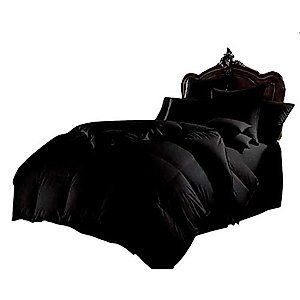 Soft Bed in Bag 1000 Series Egyptian Cotton 5 Piece 500 GSM Warm Comforter Set (Comforter + Flat Sheet + Fitted Sheet 20" Deep + 2 Pillow Cases) Bedding Set Cal. Queen Black