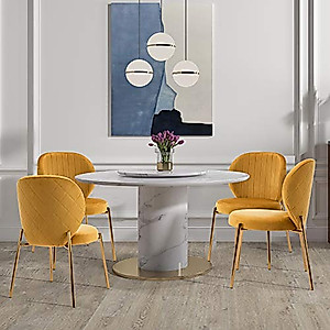 DAGONHIL Velvet Dining Chair,Upholstered Vanity Chairs with Golden Metal Leg,Set of 4(Yellow)