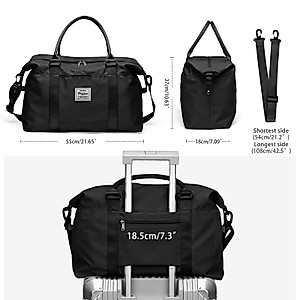 Carry on Bag for Women,Travel Duffel Bag,Large Sports Tote Gym Bag,Waterproof Weekender Overnight Bags for Women with Trolley Sleeve,Travel Bag Ladies Beach Bag, Black