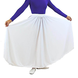 Danzcue Womens Long Full Circle Dance Skirt, White, S-M