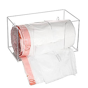 SEANADO Trash Bag Dispenser Roll Holder, Wall Mount Acrylic Kitchen Organizer Storage Box Holder for Garbage Bag Grocery Bag Plastic Shopping Bag Roll Container (10.4 x 5.5 x 5.5 inches)
