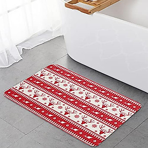 Libaoge Kitchen Mat Rug Set of 2 Christmas Elk Snowflake Xmas Tree Red Stripe Runner Rug Anti-Fatigue Comfort Memory Foam Standing Mat Non-Slip Floor Door Mat for Bathroom Bedroom 18x30in+18x60in