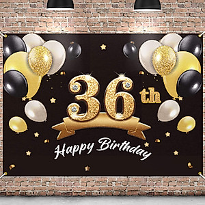 PAKBOOM Happy 36th Birthday Banner Backdrop - 36 Birthday Party Decorations Supplies for Men - Black Gold 4 x 6ft
