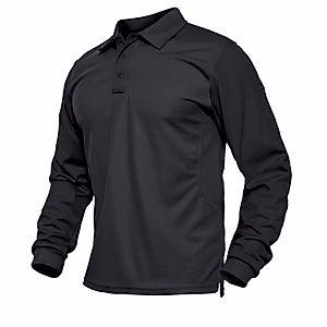 Pique Polo Shirts Men Dry Fit Golf Shirts Long Sleeve Polo Shirts for Men Tactical Polo Mens Polo Wicking T-Shirts for Men Black