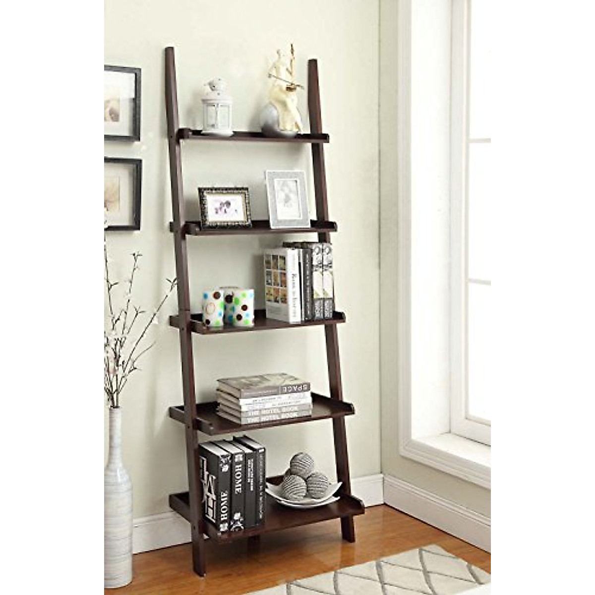 Convenience Concepts 5 shelves, American Heritage Bookshelf Ladder, Espresso, 72.75" x 25"