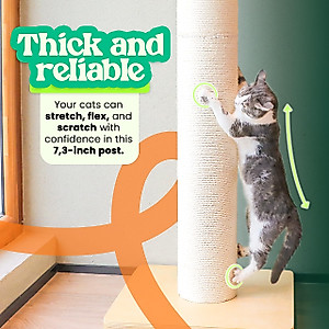 KONELCARE 50" Tall Cat Scratching Post, Extra-Large Cat Scratch Post for Biggest Cats (Maine Coon), 7.3” Thick Post, 36lbs Weight, Solid Wood Base & Natural Sisal Rope