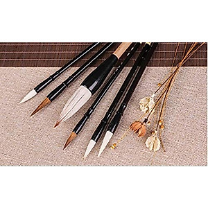 6 Pcs Brush Pen Set with Stand Holder Chinese Calligraphy Painting Art Wood Shelf Include Writing Brush