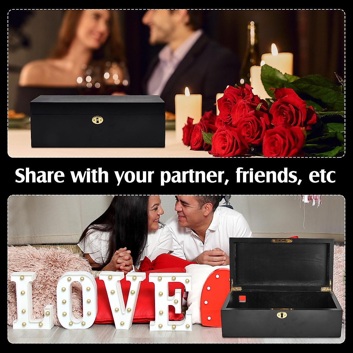 Mifoci 2 Pieces Wooden Adult Man Woman Toy Box Storage with Lock and Key Wooden Storage Box Lockable Keepsake Box Toy Box Organizer Locking for Personal Items, Jewelry, Keepsake