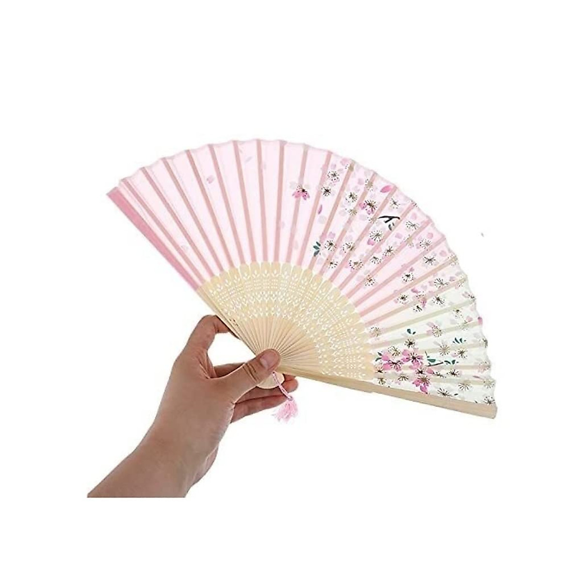 Folding Hand Fan Folding Fan Handheld Folded Fan Vintage Bamboo Folding Hand Held Flower Fan Chinese Dance Party Solid Fan for Party Fans Personalized Foldable Fan Hand Held Fans