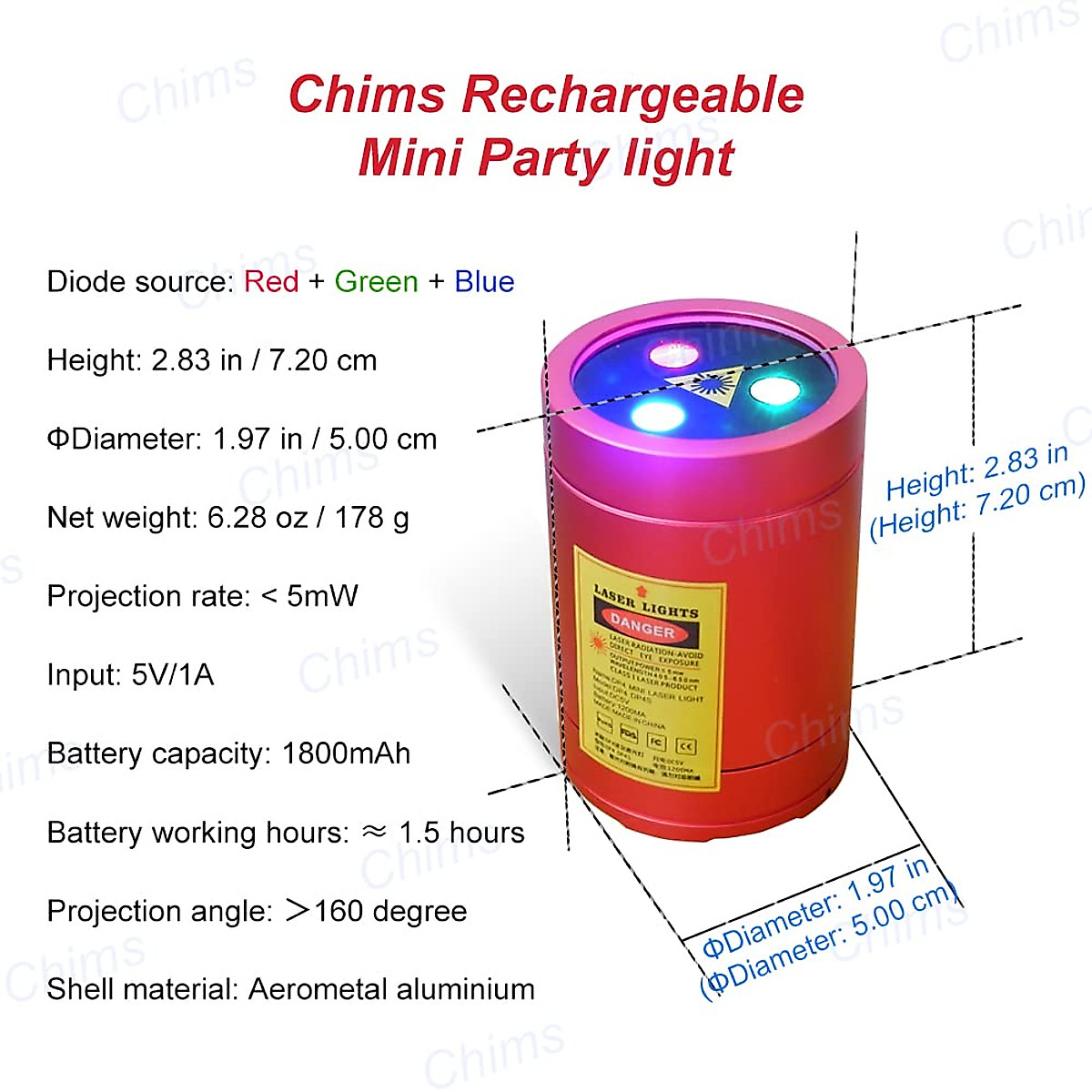 Chims Mini Party Laser Lights Show Portable RGB 32 Patterns Music Activated Led Lights for Party Family School DJ Party Festival Birthday Gift Outdoor Travel Garden Forest Camping New Year Decoration