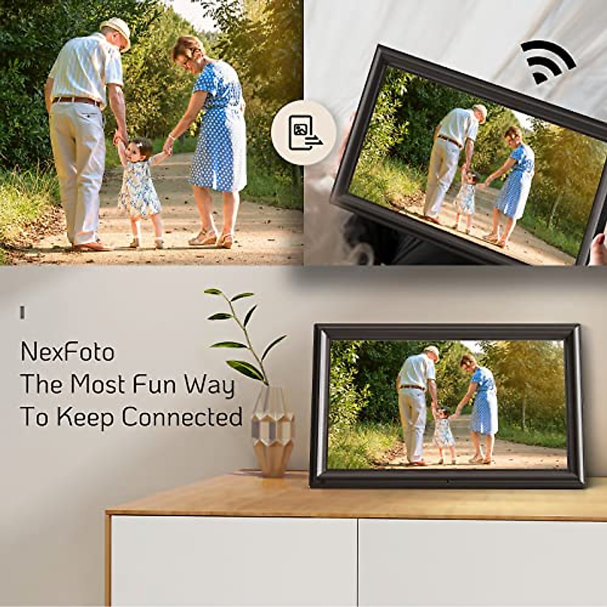 NexFoto Large 16 Inch 1080P Digital Photo Frame 32GB with Remote Control, WiFi Digital Picture Frame with IPS Touch Screen, Easy to Share Photos Video via App, Wall-Mountable, Gift for Grandparents