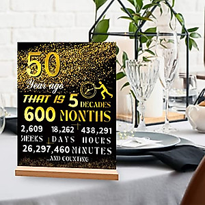 Vlipoeasn Large Size 1973 Poster 50th Birthday Anniversary Table Decoration for Women, Black Gold Duplex Print Back in 1973 Acrylic Table Sign with Wooden Stand, 50 Year Old Birthday Gifts for Women