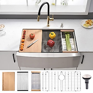 30 Inch Stainless Steel Farmhouse Sink - Abironl 30"x22" Farmhouse Apron Front Farm Sink Ledge Workstation Kitchen Sink 16 Guage Stainless Steel Farm Sink for Kitchens