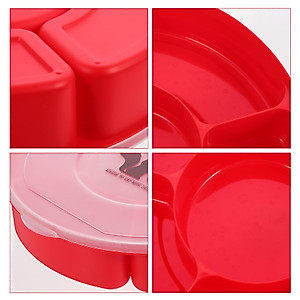 DOITOOL Candy and Nut Serving Container Divided Food Tray Snacks Plate Plastic Snack Serving Tray with Lid 6 Compartment Round Appetizer Food Organizer Red