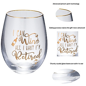 Retirement Stemless Wine Glass Gift for Women and Men “ I Can Wine All I Want I'm Retired 15oz wine glass “ Funny Gag Retired Goodbye Gift for Grandma, Teacher, Coworker, Friend, Wife, Mom, Nurse