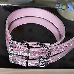 Collar with Heart Pendant PU Leather Comfortable Kitten Collars Adjustable Length Small Pets Supplies Pink & Silver pet Collars for Dogs Girl