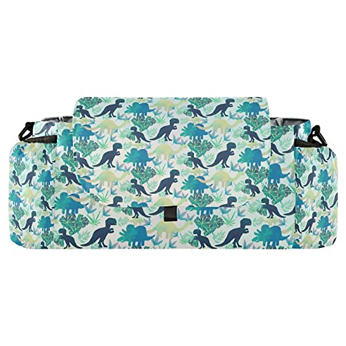 Dinosaurs Pattern Stroller Organizer with Cup Holder Universal Stroller Organizer Bag Detachable Shoulder Strap Stroller Accessories for Diaper Phone Keys Toys Fit All Baby Stroller