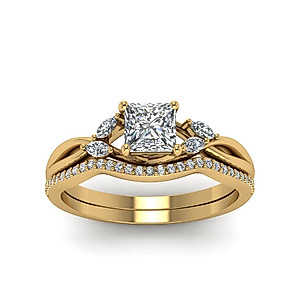 SISGEM 10K 14K 18K Solid Gold Twisted Engagement Rings Set for Women, Emerald/Princess/Oval/Marquise/Round Cut Moissanite Rings Wedding Engagement Anniversary Promise Set Bands with Engraved Name (Princess-Cut)