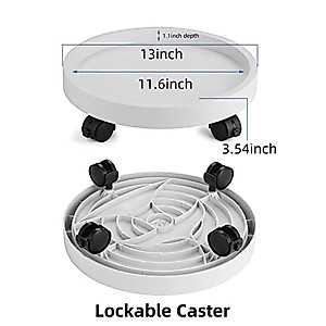 Maxurry Plant Caddy Heavy Duty 13inch Plastic Round 2Pack Plant Dolly with Lockable Wheels Plant Stand Mover Indoor Outdoor for Planter Flower Potted Displaying (White)